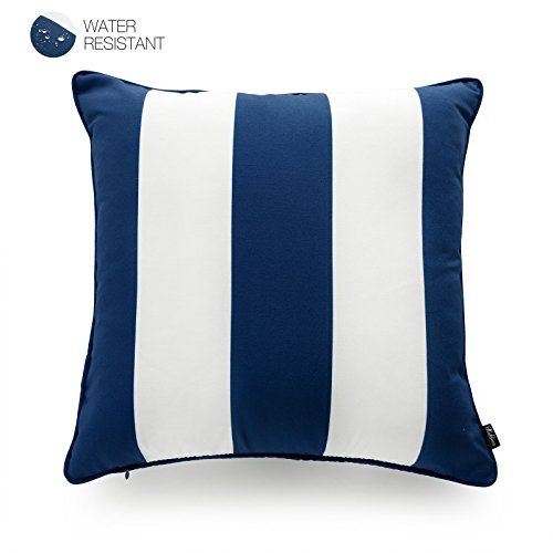 Hofdeco Nautical Indoor Outdoor Pillow Cover ONLY, Water Resistant for Patio Lounge Sofa, Navy Blue Wheel Flag Anchor Compass Stripes, 18"x18" 12"x20", Set of 5