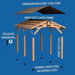 Backyard Discovery Norwood 20 ft. x 12 ft. All Cedar Wooden Carport Pavilion Gazebo with Hard Top Steel Roof