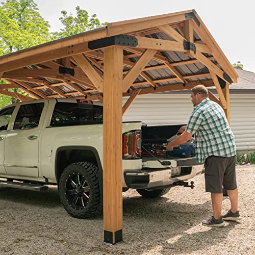 Backyard Discovery Norwood 20 ft. x 12 ft. All Cedar Wooden Carport Pavilion Gazebo with Hard Top Steel Roof