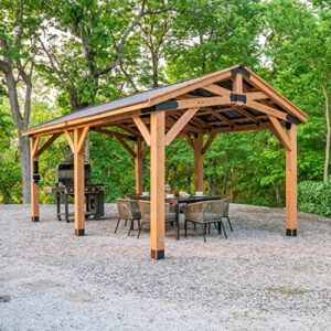 Backyard Discovery Norwood 20 ft. x 12 ft. All Cedar Wooden Carport Pavilion Gazebo with Hard Top Steel Roof