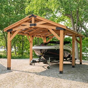 Backyard Discovery Norwood 20 ft. x 12 ft. All Cedar Wooden Carport Pavilion Gazebo with Hard Top Steel Roof