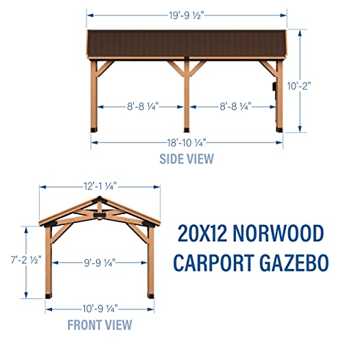 Backyard Discovery Norwood 20 ft. x 12 ft. All Cedar Wooden Carport Pavilion Gazebo with Hard Top Steel Roof