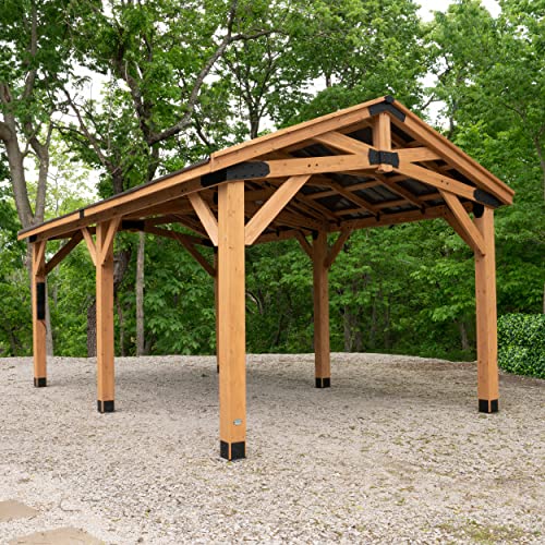 Backyard Discovery Norwood 20 ft. x 12 ft. All Cedar Wooden Carport Pavilion Gazebo with Hard Top Steel Roof