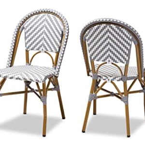 Baxton Studio Celie Classic French Indoor and Outdoor Grey and White Bamboo Style Stackable Bistro Dining Chair Set of 2