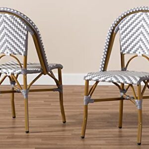 Baxton Studio Celie Classic French Indoor and Outdoor Grey and White Bamboo Style Stackable Bistro Dining Chair Set of 2