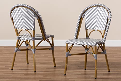 Baxton Studio Celie Classic French Indoor and Outdoor Grey and White Bamboo Style Stackable Bistro Dining Chair Set of 2