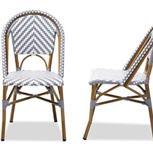 Baxton Studio Celie Classic French Indoor and Outdoor Grey and White Bamboo Style Stackable Bistro Dining Chair Set of 2