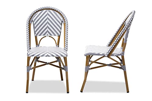 Baxton Studio Celie Classic French Indoor and Outdoor Grey and White Bamboo Style Stackable Bistro Dining Chair Set of 2