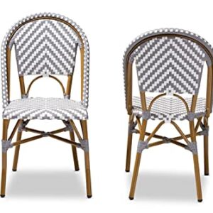 Baxton Studio Celie Classic French Indoor and Outdoor Grey and White Bamboo Style Stackable Bistro Dining Chair Set of 2