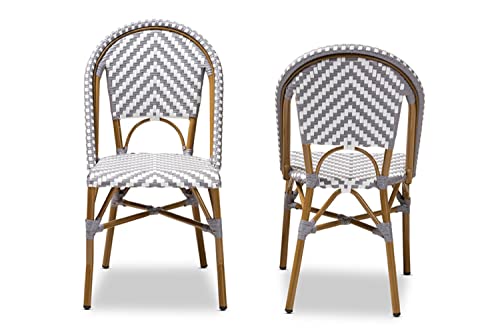 Baxton Studio Celie Classic French Indoor and Outdoor Grey and White Bamboo Style Stackable Bistro Dining Chair Set of 2