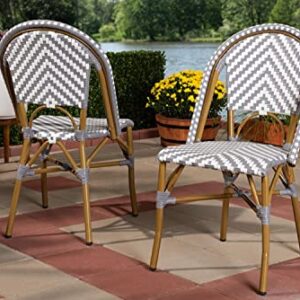 Baxton Studio Celie Classic French Indoor and Outdoor Grey and White Bamboo Style Stackable Bistro Dining Chair Set of 2