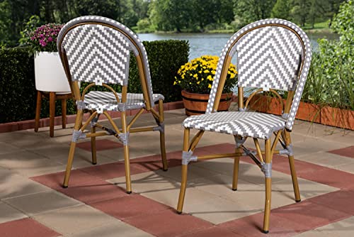 Baxton Studio Celie Classic French Indoor and Outdoor Grey and White Bamboo Style Stackable Bistro Dining Chair Set of 2