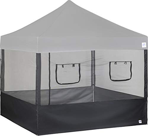 E-Z UP Food Booth Sidewall Kit, Set of 4, Fits 10' x 10' Straight Leg Canopy, Includes 2 Roll-Up Serving Windows, Commercial Grade Mesh, Black