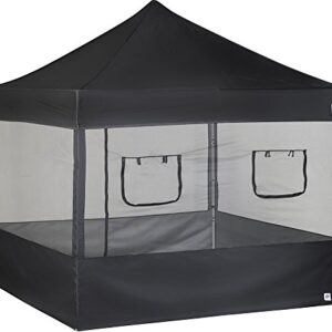 E-Z UP Food Booth Sidewall Kit, Set of 4, Fits 10' x 10' Straight Leg Canopy, Includes 2 Roll-Up Serving Windows, Commercial Grade Mesh, Black