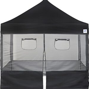 E-Z UP Food Booth Sidewall Kit, Set of 4, Fits 10' x 10' Straight Leg Canopy, Includes 2 Roll-Up Serving Windows, Commercial Grade Mesh, Black