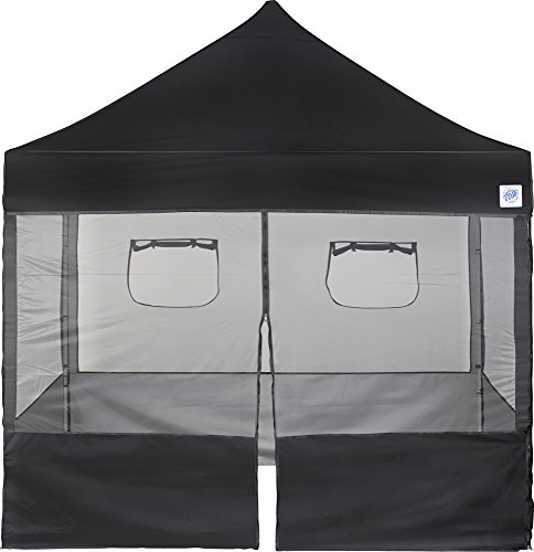 E-Z UP Food Booth Sidewall Kit, Set of 4, Fits 10' x 10' Straight Leg Canopy, Includes 2 Roll-Up Serving Windows, Commercial Grade Mesh, Black