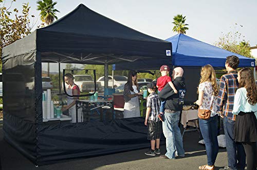 E-Z UP Food Booth Sidewall Kit, Set of 4, Fits 10' x 10' Straight Leg Canopy, Includes 2 Roll-Up Serving Windows, Commercial Grade Mesh, Black