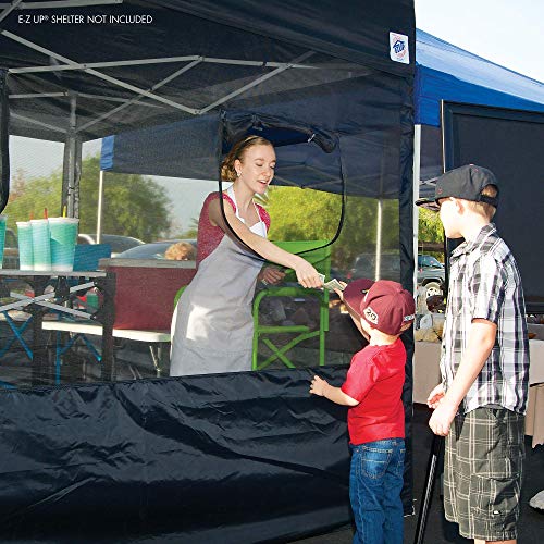 E-Z UP Food Booth Sidewall Kit, Set of 4, Fits 10' x 10' Straight Leg Canopy, Includes 2 Roll-Up Serving Windows, Commercial Grade Mesh, Black