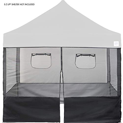 E-Z UP Food Booth Sidewall Kit, Set of 4, Fits 10' x 10' Straight Leg Canopy, Includes 2 Roll-Up Serving Windows, Commercial Grade Mesh, Black