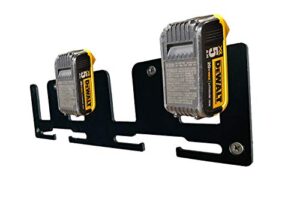 battery rack compatible dewalt 20v battery holder, mount 4 slot bulk battery garage tool, dewallt 20v tools, wall display hook holder (1-1 aluminum, black)