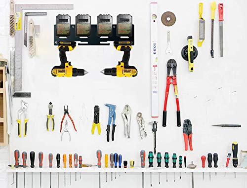 Battery Rack Compatible DeWalt 20V Battery Holder, Mount 4 Slot Bulk Battery Garage Tool, Dewallt 20v Tools, Wall Display Hook Holder (1-1 Aluminum, Black)