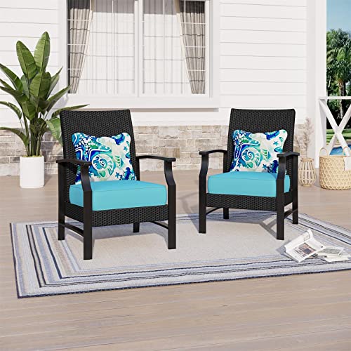 Sophia & William Patio Wicker Dining Chairs Set of 2, Rattan Cushioned Armrest Sofa Chairs with Thick Cushion, 2 Piece Rattan Single Sofa Chair for Patio,Deck,Porch,Yard