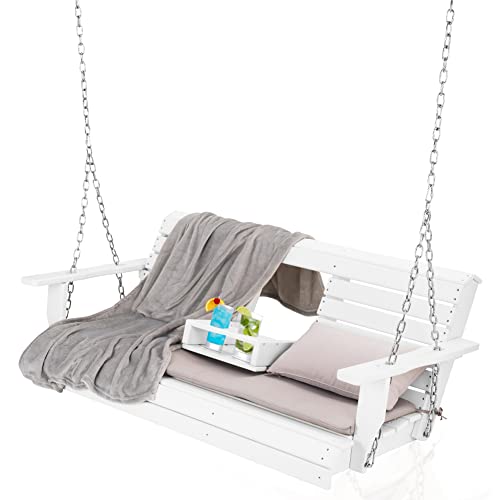 BENAIYA POLYWOOD Porch Swing Outdoor Hanging Chair with Cup Holders Swinging Bench for Patios, Backyard HDPE Wooden Seating, Sturdy Steel Chains