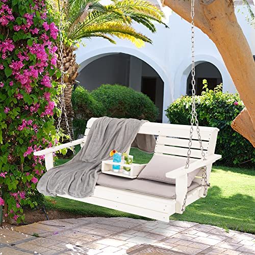 BENAIYA POLYWOOD Porch Swing Outdoor Hanging Chair with Cup Holders Swinging Bench for Patios, Backyard HDPE Wooden Seating, Sturdy Steel Chains