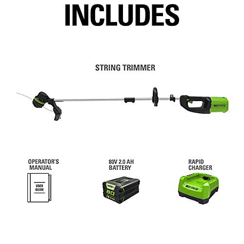 Greenworks 80V 16 inch Brushless String Trimmer, 2.0Ah Battery & Rapid Charger Included, ST80L210