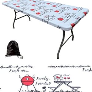 California Trendz Fitted Tablecloth Rectangle Cover 6 Ft Folding Table-Size 30x72 in.Flannel Backed Vinyl Plastic Tablecloth,Elastic Table Cover,Waterproof Fitted for Camping,Patio,Outdoor