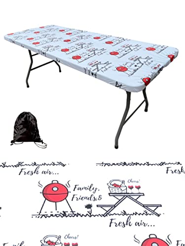 California Trendz Fitted Tablecloth Rectangle Cover 6 Ft Folding Table-Size 30x72 in.Flannel Backed Vinyl Plastic Tablecloth,Elastic Table Cover,Waterproof Fitted for Camping,Patio,Outdoor