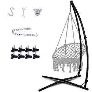 lazzo c-type hammock chair stand,heavy duty steel solid hammock rack stand,adjustable height,for hanging chair,tree tent,loungers,air porch,swings,indoor/outdoor patio,deck,yard,220lbs capacity,black