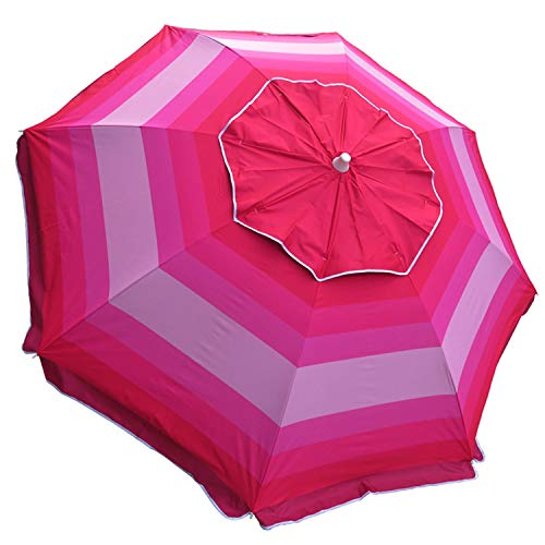 DestinationGear 7 ft Wide Striped Pink Beach Umbrella with Travel Bag