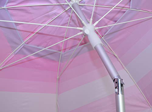 DestinationGear 7 ft Wide Striped Pink Beach Umbrella with Travel Bag