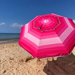 DestinationGear 7 ft Wide Striped Pink Beach Umbrella with Travel Bag