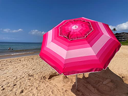 DestinationGear 7 ft Wide Striped Pink Beach Umbrella with Travel Bag