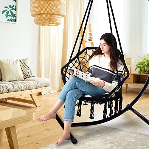 Homgava Hammock Chair Stands Hanging Hammock Stands,C Stand for Swing Chair Heavy Duty Steel Egg Chair Stand Only,Maximum Weight 330lbs Capacity Indoor/Outdoor…