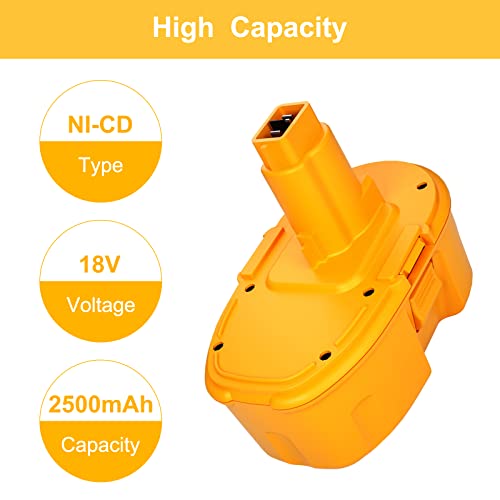 2-Pack 18V DC9096 Replacement Battery Compatible with Dewalt 18-Volt Ni-Mh Battery DC9098 DC9099 DW9095 DW9096 DW9098 DE9038 DE9039 DE9098 Cordless Power Tools, yellow