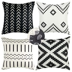 famibay boho outdoor pillow covers 18×18 waterproof black beige patio throw pillow covers outside pillow covers decorative square burlap cushion cases pillow covers for patio garden porch(set of 4)