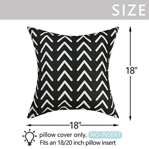 famibay Boho Outdoor Pillow Covers 18x18 Waterproof Black Beige Patio Throw Pillow Covers Outside Pillow Covers Decorative Square Burlap Cushion Cases Pillow Covers for Patio Garden Porch(Set of 4)