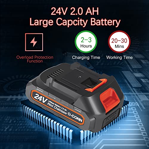 Mini Chainsaw Battery Replacement, 24V 2000mAh Rechargeable Battery, Cordless Electric Portable Handheld Chainsaw Accessories (Model 2)