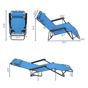 Outdoor Folding Reclining Beach Sun Patio Chaise Lounge Chair Pool Lawn Lounger (Blue)