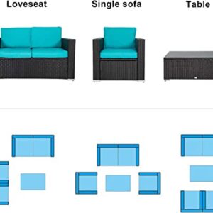 Zurssar 4 Piece Outdoor Patio Furniture Sets PE Rattan Wicker Sectional Sofa Couch Patio Conversation Set with Glass Coffee Table for Backyard Garden Poolside