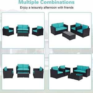 Zurssar 4 Piece Outdoor Patio Furniture Sets PE Rattan Wicker Sectional Sofa Couch Patio Conversation Set with Glass Coffee Table for Backyard Garden Poolside