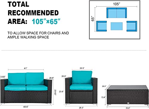 Zurssar 4 Piece Outdoor Patio Furniture Sets PE Rattan Wicker Sectional Sofa Couch Patio Conversation Set with Glass Coffee Table for Backyard Garden Poolside