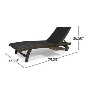 Great Deal Furniture Kimberley Outdoor Wicker and Wood Chaise Lounge with Pull-Out Tray, Set of 2, Gray