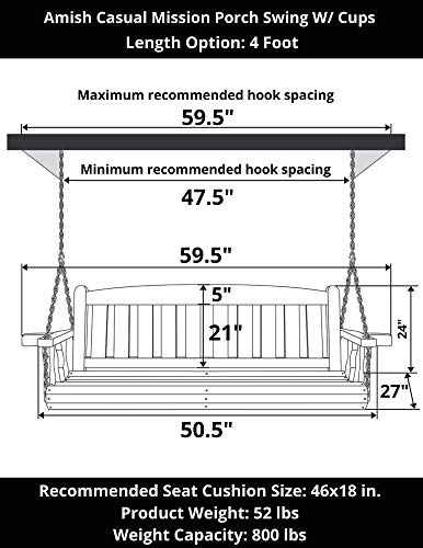 Amish Casual Heavy Duty 800 Lb Mission 4ft. Treated Porch Swing with Cupholders - Cedar Stain