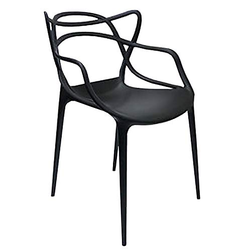 2xhome Set of 2 Black Stackable Contemporary Modern Designer Wire Plastic Chairs with Arms Open Back Armchairs for Kitchen Dining Chair Outdoor Patio Bedroom Accent Balcony Office Work Garden Home