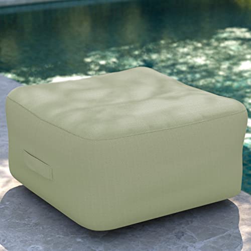 Lucky Yard Inflatable Patio Ottoman Square Stool Footrest with Handle, The Travel Portable Patio Outdoor Foot Stools Use for Indoor or Outdoor, Camping or Home (Green)