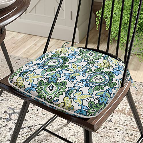 MAGPIE FABRICS Outdoor/Indoor Chair Cushions with Ties, Waterproof All Weather Patio Seat Pads for Patio Furniture Home Office Garden Decoration 17"x16"x2" (Botanical Blue Green, Set of 4)